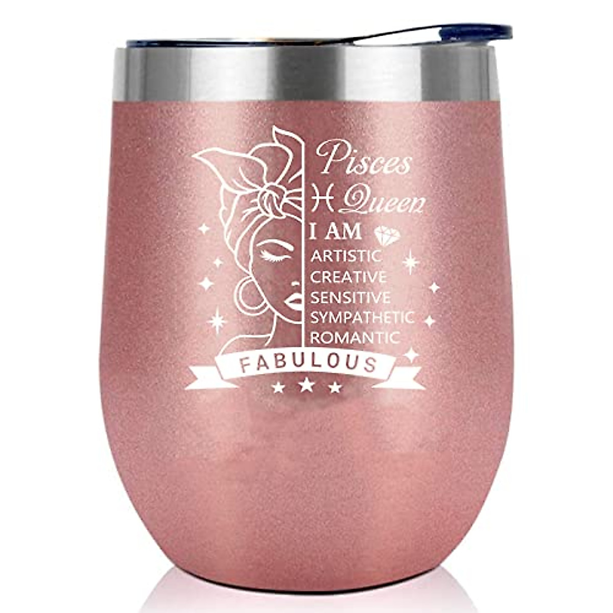 Joyloce Pisces Zodiac Wine Tumbler 12 oz, Zodiac Pisces Gifts for Women Girls Coffee Mug, Pisces January February Birthday Gifts for Women, Constellation Horoscope Gift Astrology Gifts Stemless Cup