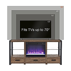 VZADGWA Modern TV Stand with Electric Fireplace for 65" 70” Flat Screen TV, 60" Farmhouse TV Cabinet with Storage Drawers Shelves Industrial Media TV Entertainment Center for Living Room