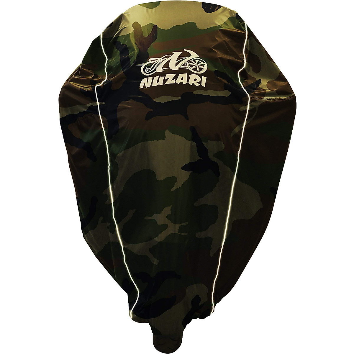 Breathable Motorcycle Cover W/Elastic Bottom. Premium Heavy Duty Outdoor Waterproof All Season Polyester W/Soft Screen Shield. Universal Heat Resistant Lockable Fabric (Camouflage, Medium)