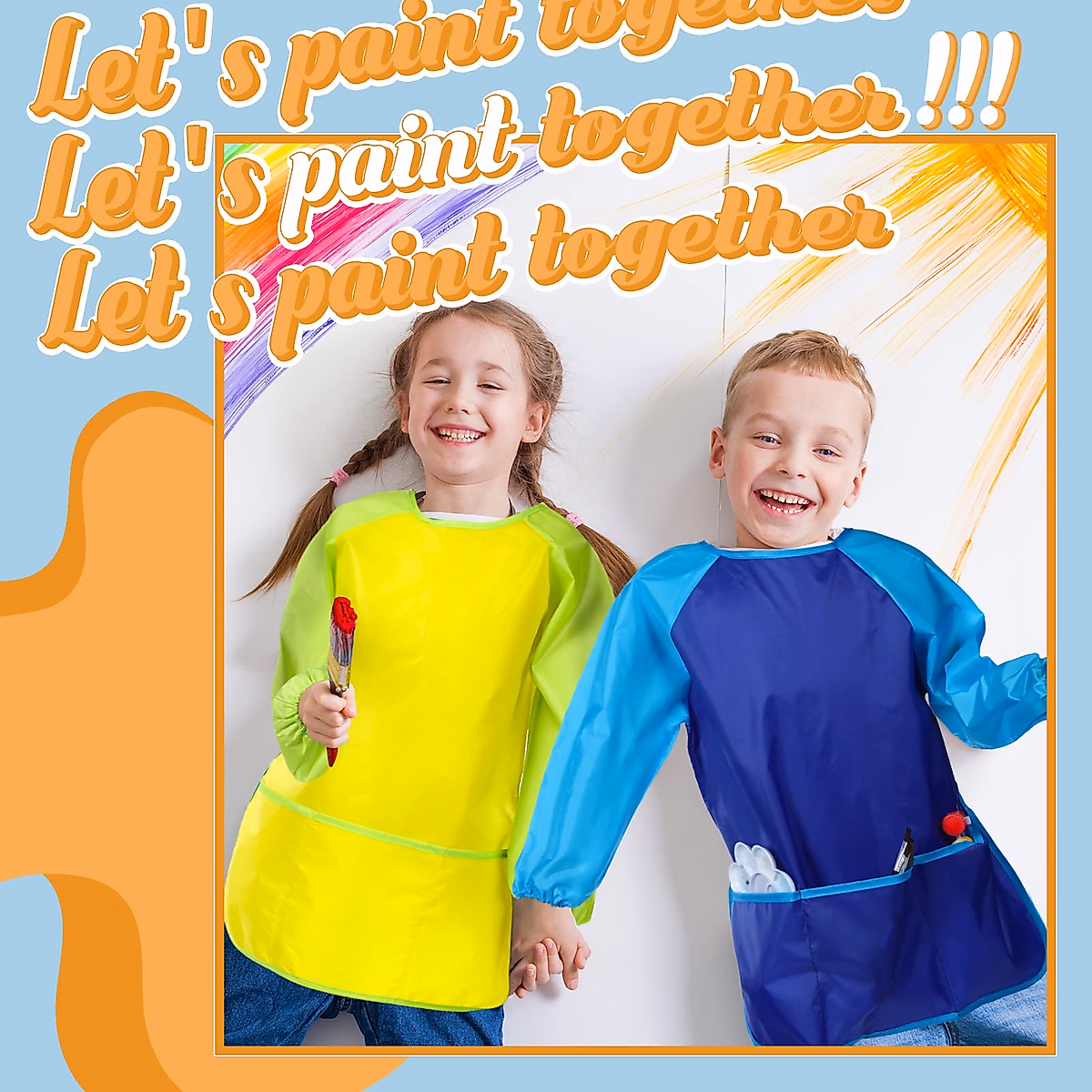 Janmercy 18 Pcs Kids Art Smocks Painting Apron Waterproof Art Smock Long Sleeve with Pocket for Eating Craft, Age 5-8 Years(Multi Colors)