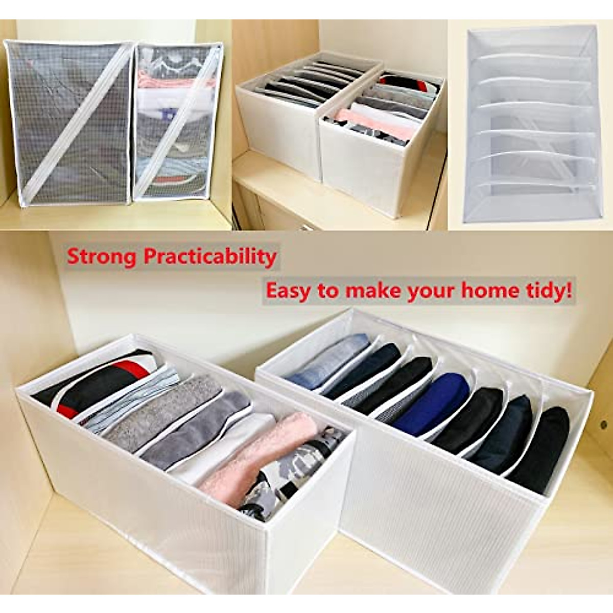 Abyme Clothes Organizer, Compartment Drawer Dividers for Clothes, Closet Organizers and Storage Box for Jeans/Tshirt/Legging/Towel/Pants/Scarf/Kids Clothes 7-Cell Clothes Drawer Storage Organizer 2pcs