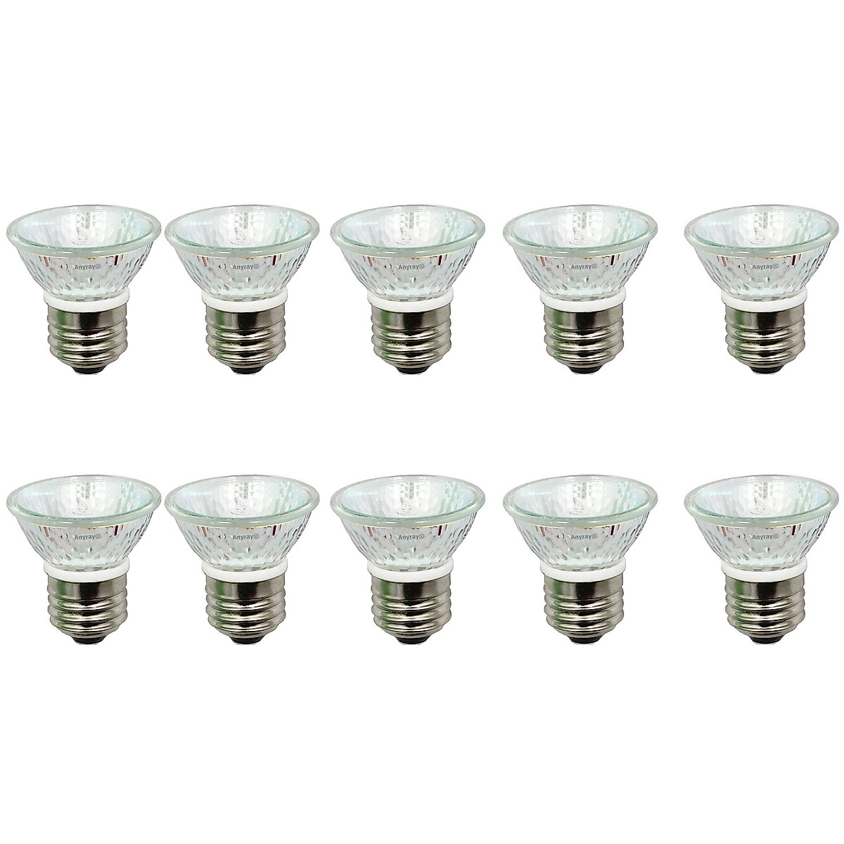 Anyray A1876Y (10-Pack) HR16 120V 35W E27/E26 MR-16 35 Watt JDR C Halogen Bulb PAR16 Lamp FMW Flood with Lens (35 Watts)