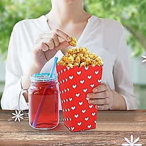 30 Pack Valentine's Day Conversation Hearts Candy Treat Boxes Valentine Hearts Party Favor Popcorn Treat Boxes Red Open Top Popcorn Box for Valentine Dessert Tables and Wedding Favors