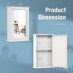 LOKO Bathroom Medicine Cabinet with Mirror, Wall Mounted Storage Cabinet with Single Mirrored Door and Adjustable Shelf for Bathroom, Living Room or Entryway, 13.5 x 6 x 21 inches (White)