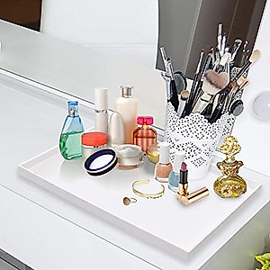 Black and White Plastic Tray Set 14 x 9.6 in, Large Vanity Organizer Bathroom Counter Tray, Kitchen Tray for Counter, Multi-Purpose Utility Trays (Pack of 2)