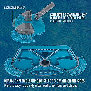 U.S. Pool Supply Deluxe Weighted Pool Vacuum Head with Side Brushes, Swivel Connection, EZ Clip Handle - for Above Ground & Inground Swimming Pools – Vinyl Liner Floor, Wall, Step, Corner Cleaner