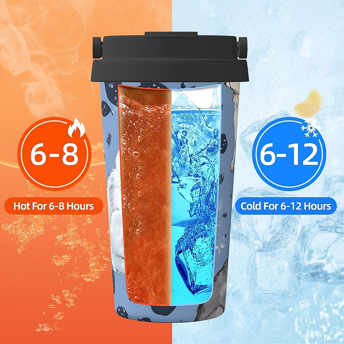 GHBNK Blue Chinchillas And Moon Travel Coffee Mug Stainless Steel Insulated Coffee Mug Double Wall Travel Coffee Cup Reusable Insulated Tumbler with Lid for Iced and Hot Drinks