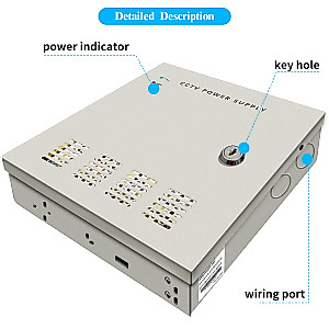 9 Channel 12 Volt DC Output 5A CCTV Distributed Power Supply Box for Security Camera with AC Plug and Lock for Security Cameras, DVRs, CCTV Power Supply (5A 9-Channel)