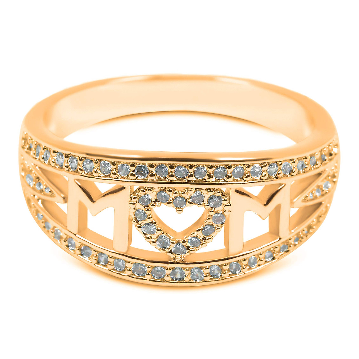 Savlano 18K Gold Plated Cubic Zirconia Mom Heart Memorable Ring for Women