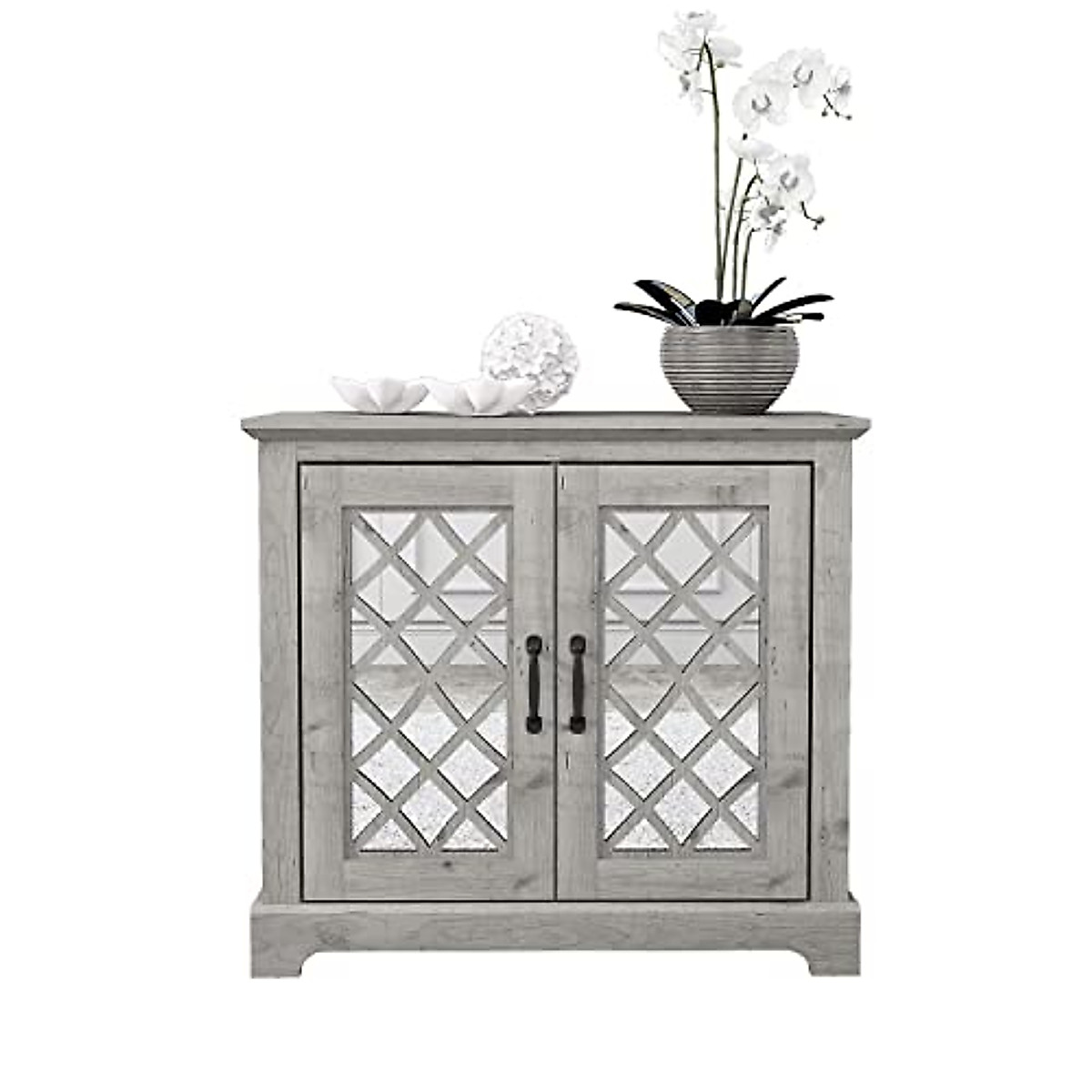 Galano Millicent 2 Door Storage Accent Cabinet - Modern Buffet with 2 Mirror Doors 2 Tier - Organizers and Storage – Console for Entryway - Hallway or Living Room - (Mexican Grey)