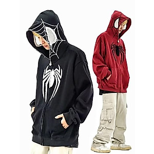 Josfey Y2k Hoodie Pink Spider Hoodie Graphic Hoodies Zip Up Hoodie Y2k Kawaii Jacket Sweater Oversized Sweatshirt for Women (Dark Red,Medium,Medium,Regular,Regular)