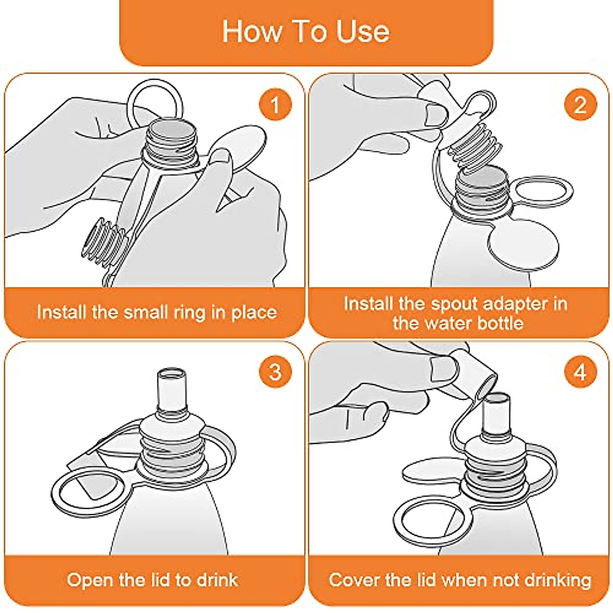 Morlike Baby Water Bottle Cap Silicone Bottles Top Spout Adapter Replacement for Toddlers Kids and Adults, Protects Kids Mouth - No Spill & BPA Free (Mix - 4 Pack)