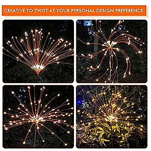 ReyeeInc Solar Sparkler Lights, 800mAh Solar Powered Garden Fireworks Lamp Decorative Solar Outdoor Fairy Lights with 150 LEDs and 2 Lighting Modes for Patio Yard Pool Decor 2 Pack (Warm White)