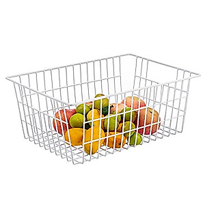 iPEGTOP Wire Storage Freezer Baskets, Set of 4 Large 15.2" Farmhouse Organizer Storage Bins Fridge Basket Rack with Handles for Kitchen Cabinets, Pantry, Office, Bathroom Organization- White