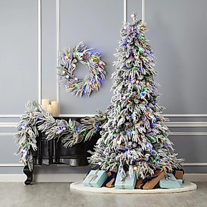 Frosted Acadia Wreath | Pre-strung with 50 LED lights | Indoor or covered Outdoor