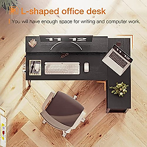 ODK Small L Shaped Desk, 48 inch Corner Desk with Reversible Storage Shelves, Computer Desk with Monitor Shelf and PC Stand for Home Office, Gaming Desk with Headphone Hooks, Black