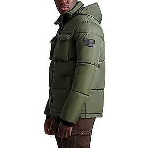 Karl Lagerfeld Paris Men's Quilted Zip Out Hood Puffer Jacket, Olive, Large