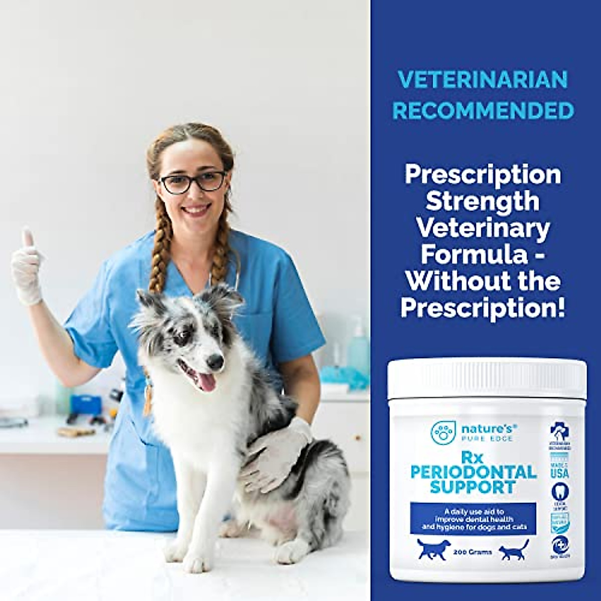 Rx PERIODONTAL Support-Dental Care for Dogs and Cats. Eliminates Bad Breath, Plaque, and Tartar. Promotes Healthy Teeth and Gums. Extra Large, 200 Grams.