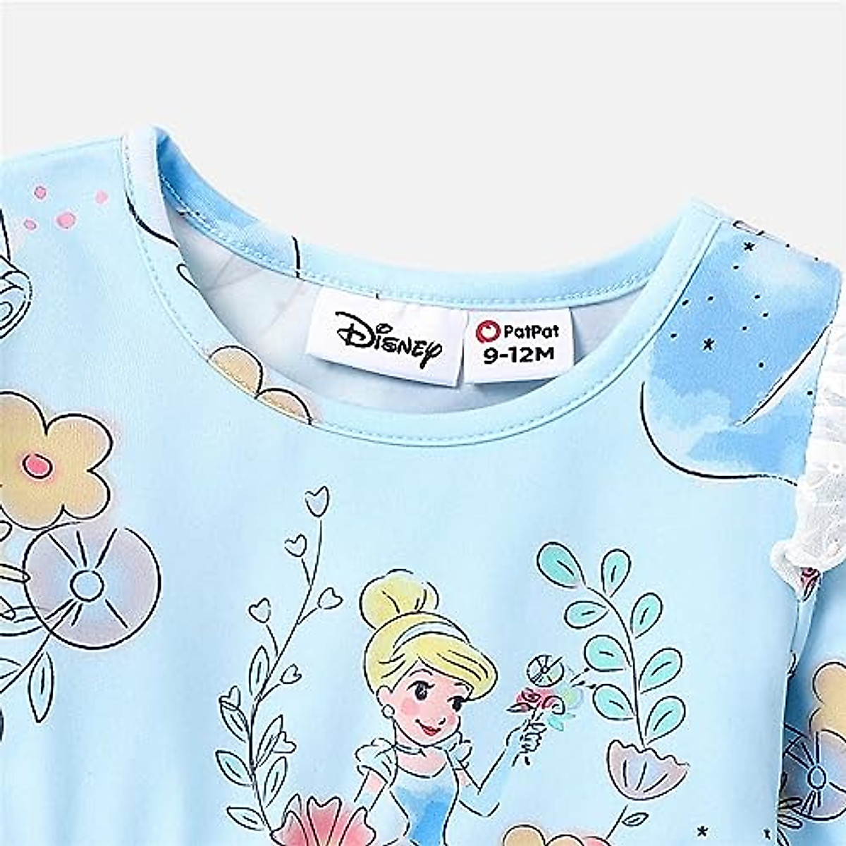 Disney Princess Baby Girls' Dresses Floral Long-Sleeve Ruffled Playwear Dress, Blue, 18-24 Months