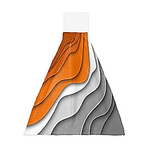LBDOMOV Ombre Orange Grey Kitchen Hand Towel, Soft Hanging Dish Towels with Loop for Bathroom, Absorbent Drying Cleaning Cloth Dishclothes Decorative Sets, Abstract Geometry White Modern Colored 1-PC