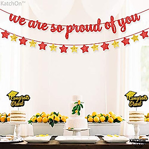 We Are So Proud Of You Banner, Glitter - Big 10 Feet with Star Garland | Graduation Banner for Red and Gold Graduation Party Decorations | Congratulations Decorations | Red Graduation Decorations 2023