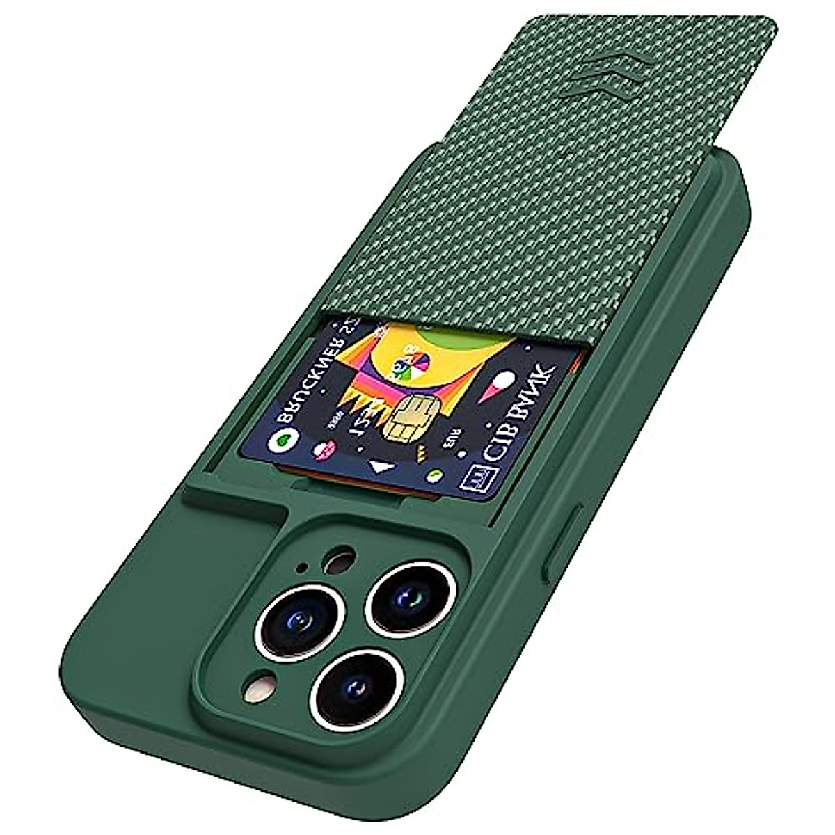 Karrint Wallet Case for iPhone 13 Pro Case with Card Holder, Push-Pull Design Credit Card ID Slot, Dual Layer Shockproof Scratch Resistant Protective iPhone 13 Pro Wallet Case for Women Men-Green