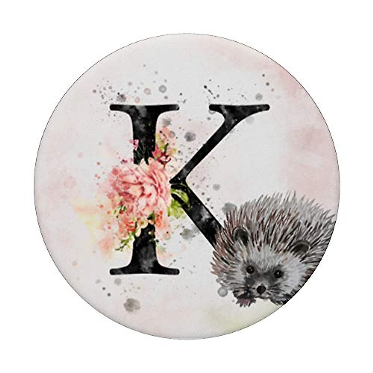 K Monogram Floral Letter K Initial Watercolor Hedgehog
