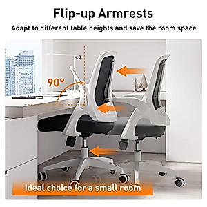 Hbada Home Office Chair Work Desk Chair Comfort Ergonomic Swivel Computer Chair with Flip-up Arms and Adjustable Height, White