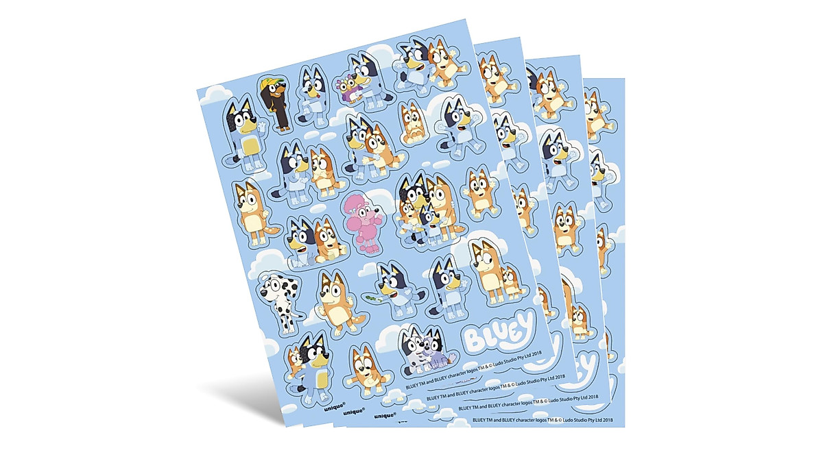 Bluey Paper Sticker Sheets for Kids' Parties - Assorted Designs