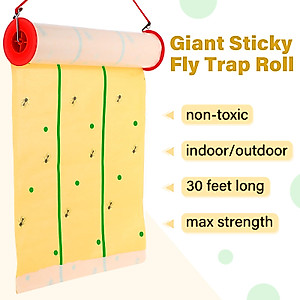 Kittmip 1 Pcs 30 ft Fly Trap Sticky Fly Traps Fly Glue Trap Rolls Indoors Outdoors Yellow and Green for Kitchen, Yard, Farm, Stables