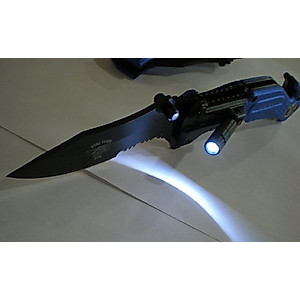 US NAVY SEAL TEAM SIX ASSISTED Opening RESCUE POCKET KNIFE LED Flashlight + Seat Belt Cutter