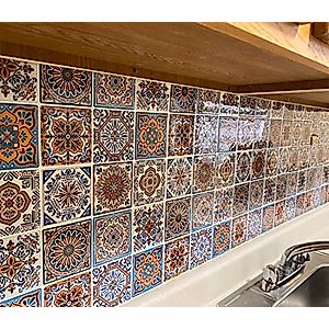 Peel and Stick Backsplash Tile Stickers, Colorful Talavera Mexican Tile, Stick on Wall Tiles (10 Sheets)