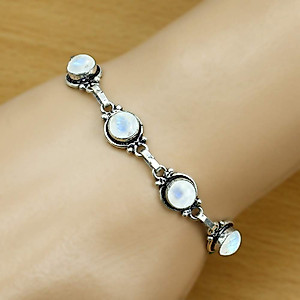 Moonstone Bracelet For Women | White Stone June Birthstone Moon Stone Handmade Link Bracelet | Mother's Day Gifts For Her | Silver Bracelets for Women | Boho Handmade Bracelets