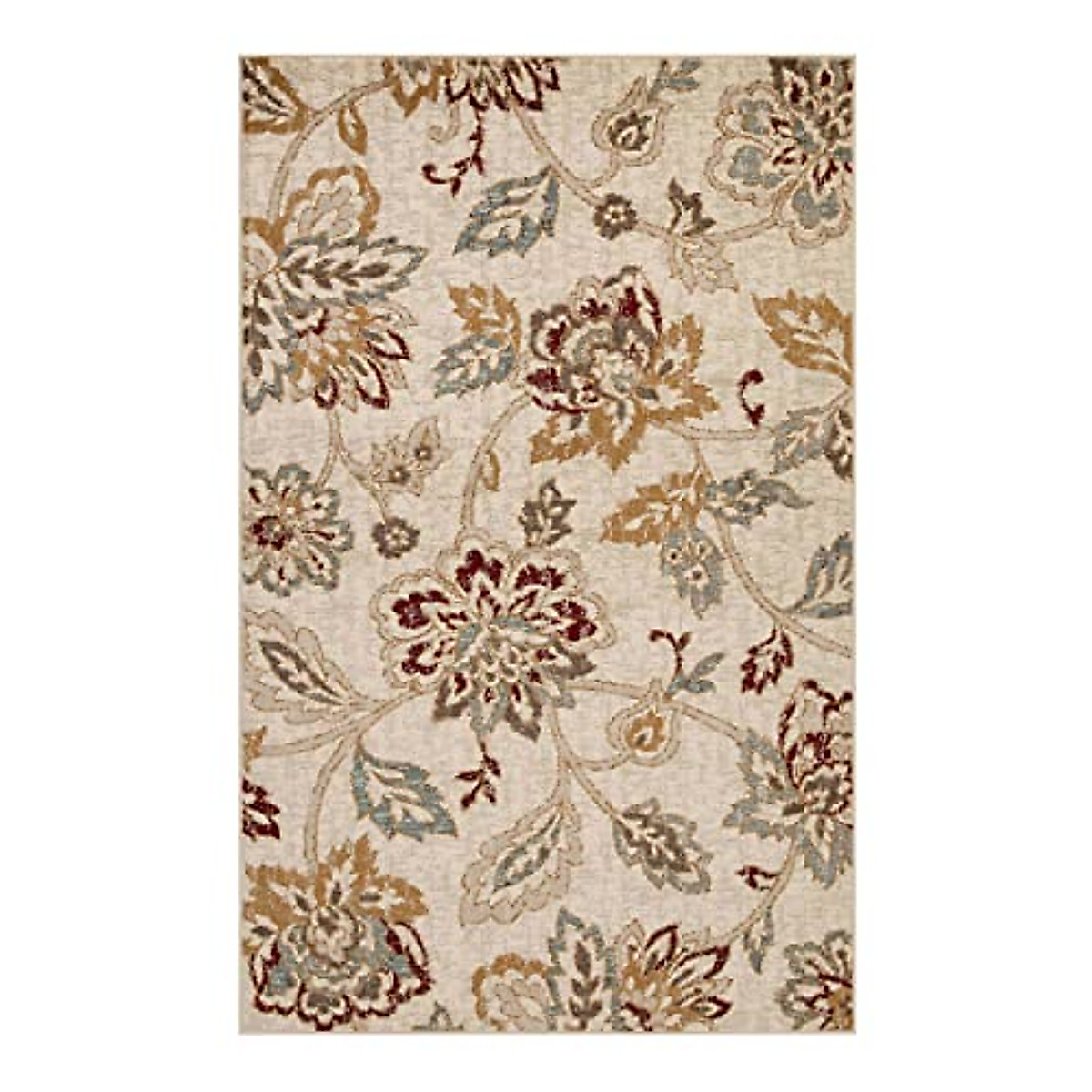 SUPERIOR Indoor Area Rug Perfect for Hallways, Entryway, Office, Living Room, Hardwood, Tile, Jute Backed, Modern Farmhouse Floral Decor, Jacobean Collection, 8' x 10', Stone