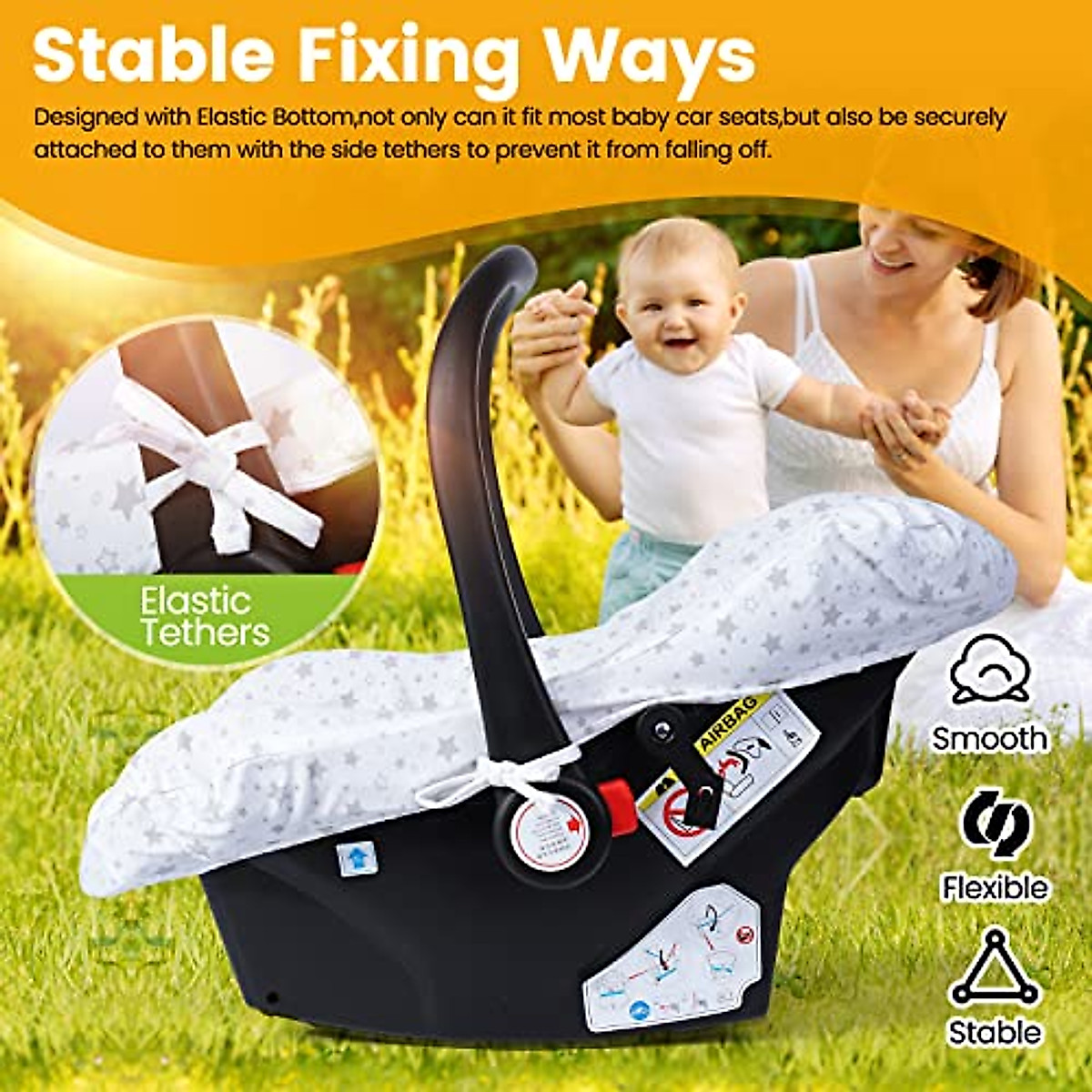 Orzbow Carseat Cover Liner Universal, 100% Cotton Carseat Cover Breathable Prevent Wear & Dirt Suitable Carseat (0-12m）