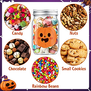 JAPBOR Halloween Candy Jars Containers - 14PCS Halloween Small Plastic Cookie Candy Jar with Lid Pumpkin Ghost Sticker Decoration, DIY Sugar Storage Dish Craft, Halloween Party Favor Gift Bottle Decor