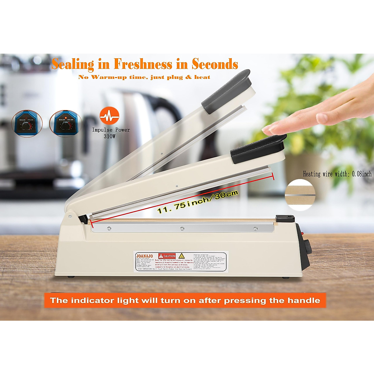 Impulse Sealer 12 inch Manual Heat Sealer Machine with Adjustable Heating Mode, ABS Shrink Wrap Bag Sealers for Plastic PE PP Bags, Portable Poly Bag Sealing Machine with Extra Replace Kit(Ivory)