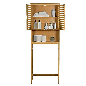 VEIKOUS Bamboo Over The Toilet Storage Cabinet, Bathroom Space Saver, Over The Toilet Rack with Adjustable Shelf, Natural Color