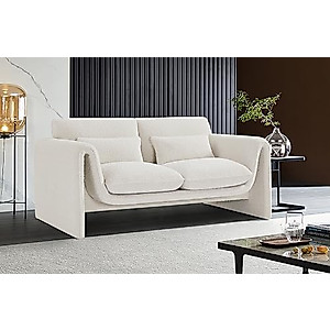 Meridian Furniture 198Cream-L Stylus Collection Modern | Contemporary Boucle Fabric Upholstered Loveseat with Rich Cream Boucle Fabric, Curved Arms, 64" W x 38" D x 31" H, Cream