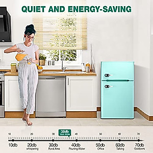 Kndko Compact Refrigerator 3.2 CU.FT. Fridge with Freezer - Dual Door Fridge - Adjustable Temperature, Energy Saving - Retro Refrigerator (Green)
