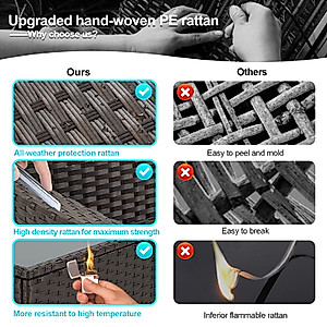 HOMREST 7 Piece Patio Furniture Set, PE Rattan Sectional Sofa, High Back Outdoor Furniture Set, Wicker Patio Conversation Set with Cushion and Glass Table for Garden, Backyard, Poolside(Khaki+Red)