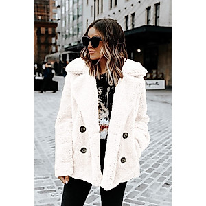 PRETTYGARDEN Women's Fashion Winter Coat Sherpa Fleece Faux Fur Shearling Oversized Trendy Jackets Warm Outerwear (Style Two White,Medium)