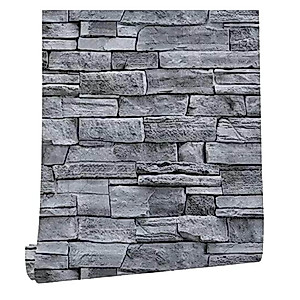 practicalWs 17.71" x 393.7" Grey Brick Stone Peel and Stick Wallpaper 3D Removable Decoration Wall Paper Self-Adhesive Contact Paper Stick on Wall Panels Backsplash Bedroom Wall