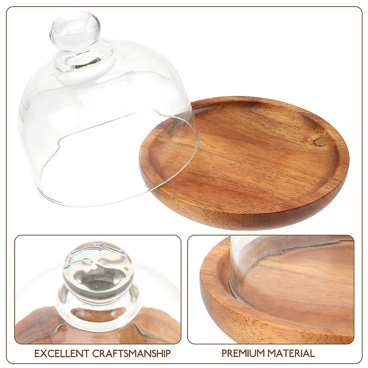 OUNONA Glass Cake Pan Cake Cover Wood Cake Stand with Dome Glass Cake Dome Cover Cheese Cloche Dome Glass Flower Cover Glass Cake Stand Dessert Display Cover Wooden Paper Cup Bracket