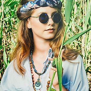 Inbagi 6 Pieces Women Bohemian Necklaces Turquoise Statement Valentine's Day Necklaces Gifts Boho Twist Woven Rope Chunky Chain Turquoise Rhinestone Pendant Jewelry Vintage Collar Necklace for Ladies