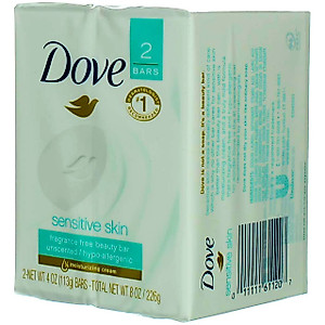 Dove Sensitive Skin Beauty Bar Soap, Unscented, 4 oz, 2 Ct (2 Pack) (Bundle)