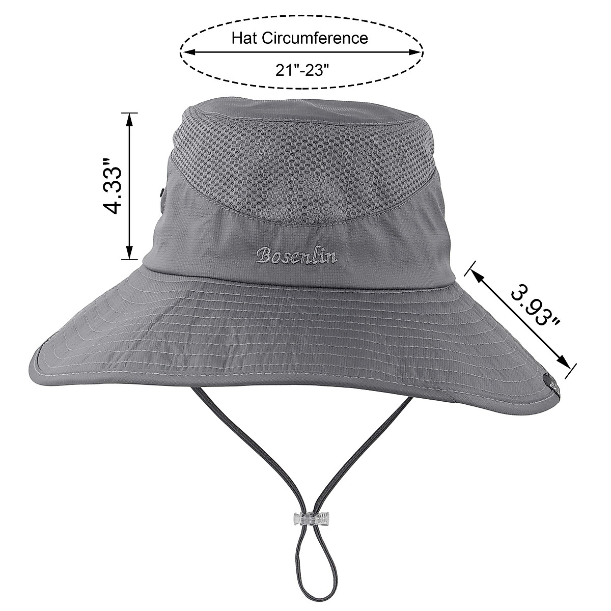 Mukeyo Womens Ponytail Sun Hat Summer Foldable Wide Brim Outdoor UV Protection Mesh Bucket Cap for Beach Fishing Hiking Gardening Grey