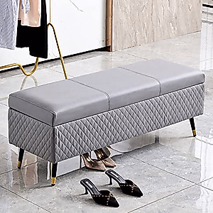 SoOSSN Leather Storage Bench,Premium Storage Bench End of Bed Upholstered Bench,Modern Bedroom Bench Entryway Bench with Storage (Color : Grey, Size : 47x16x18inch)