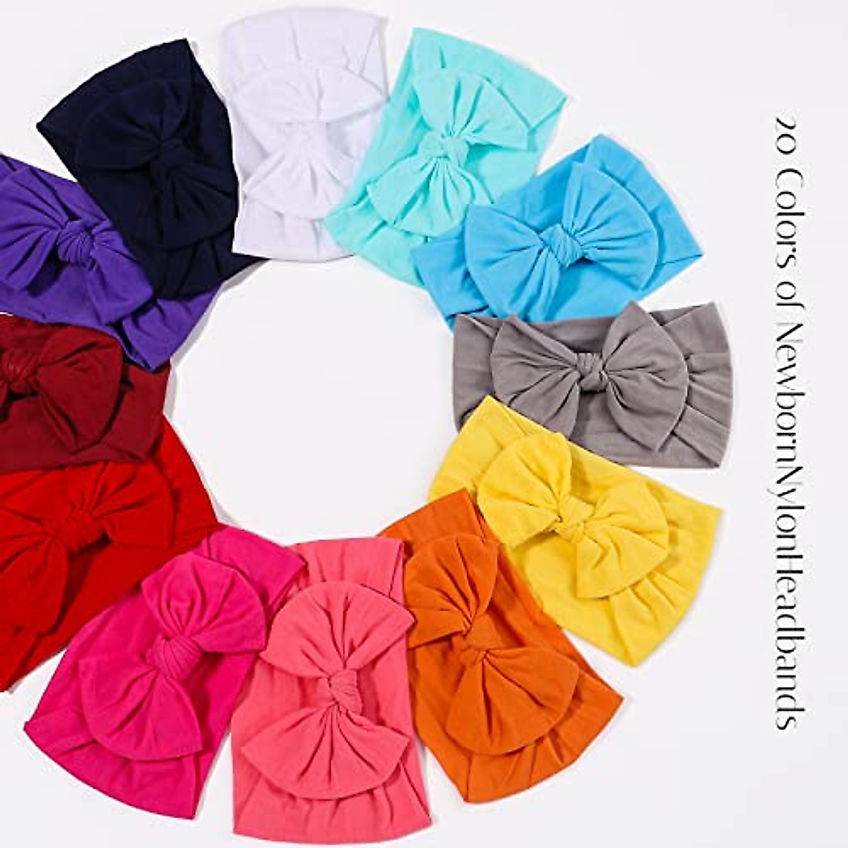 YHXX YLEN 20PCS Baby Girl Headbands with Bows Nylon Hair Bow Elastics Newborn Headbands for Baby Girls Infant Toddlers