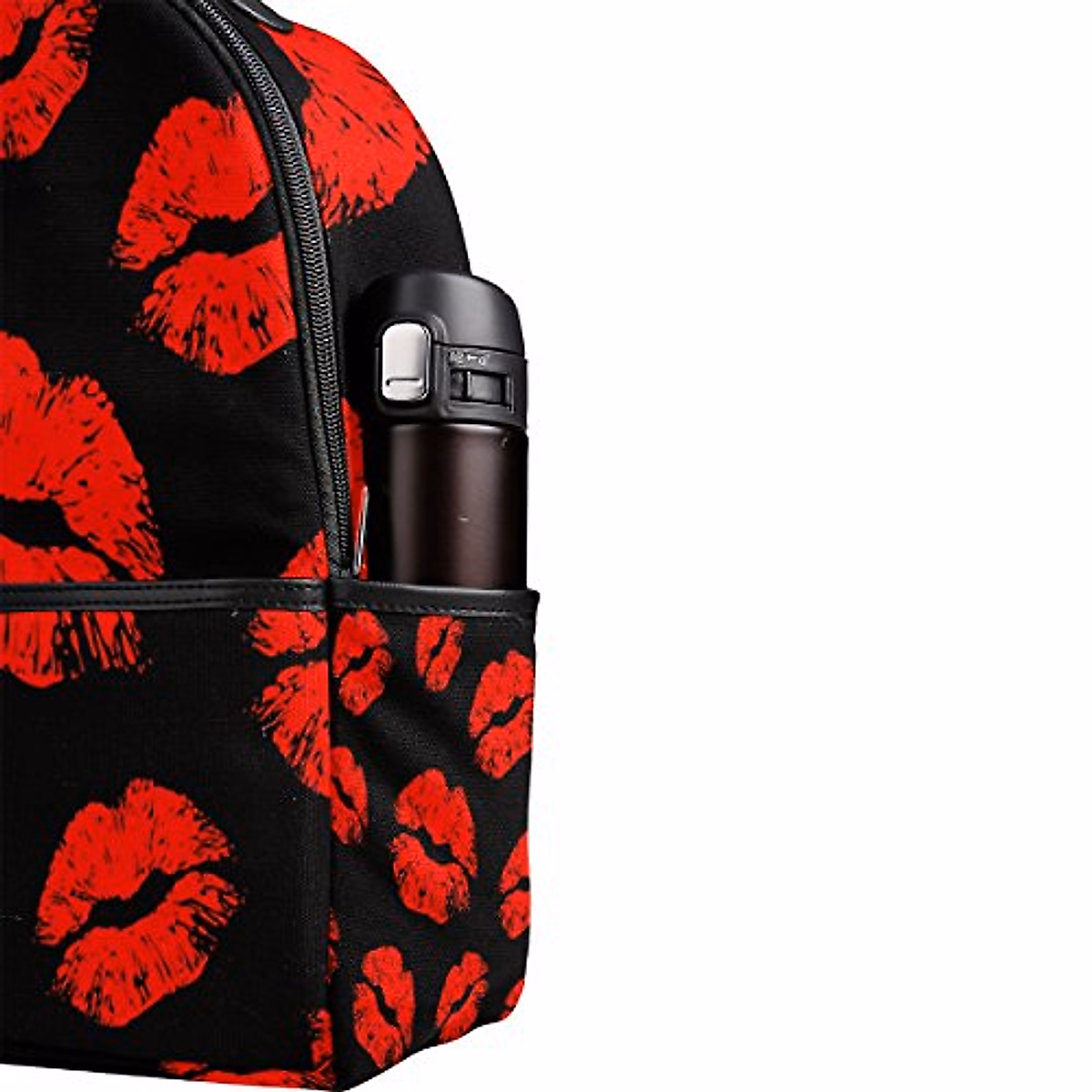 La Random Red Lips Prints Custom Backpack Multi-Pocket School Bag Large Capacity Travel Daypack